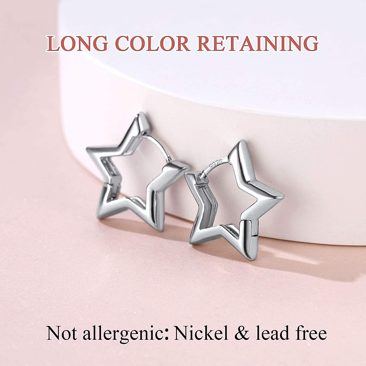 FindChic Star Earrings for Sensitive Ears Earring Studs Platinum Plated Hypoallergenic Small Huggie Hoops with Silver Post Lightweight Minimalist Jewelry