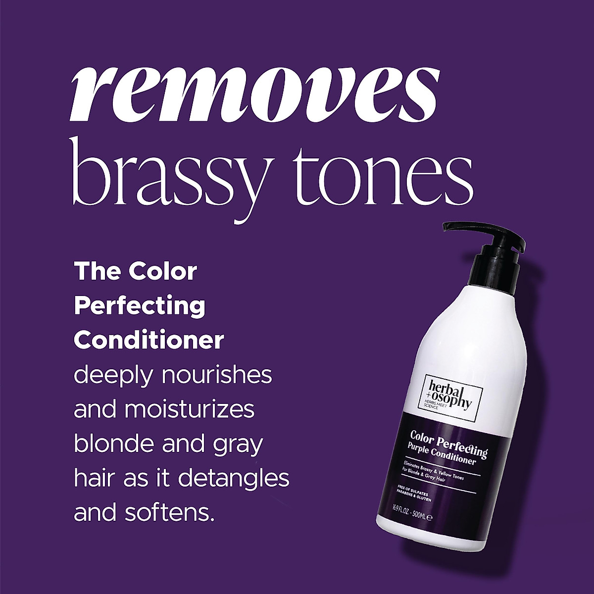 16.9 Fl Oz Purple Conditioner, Toning Conditioner for Blonde Gray Hair, Eliminates Brassy and Yellow Tones, Infused with Cocos Nucifera Oil for Both Men & Women, Free of Sulfate, Parabens and Gluten