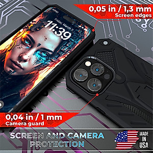 Kitoo Made in USA Defender Designed for iPhone 14 Pro Max Eco-Friendly Case with Kickstand and Screen Protector, Military Grade Shockproof 12ft. Drop Tested - Black