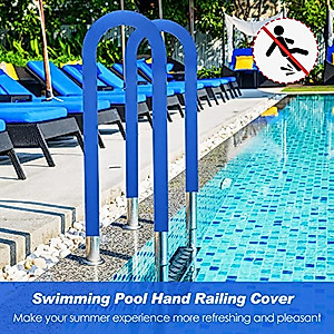 2 Pieces 4 Feet Pool Handrail Cover Blue Hand Railing Cover Zippered Inground Pool Covers Slip Resistant Rail Grip for Swimming Pool Inground Ladder Handles