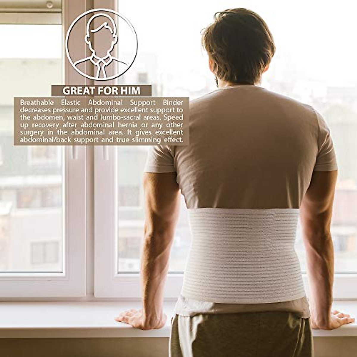 ORTONYX 10.25" Abdominal Binder for Men and Women/Postpartum Post-operative Post-surgery Wrap/Abdomen Navel Umbilical Hernia Support Belt / 524010 Beige S/M