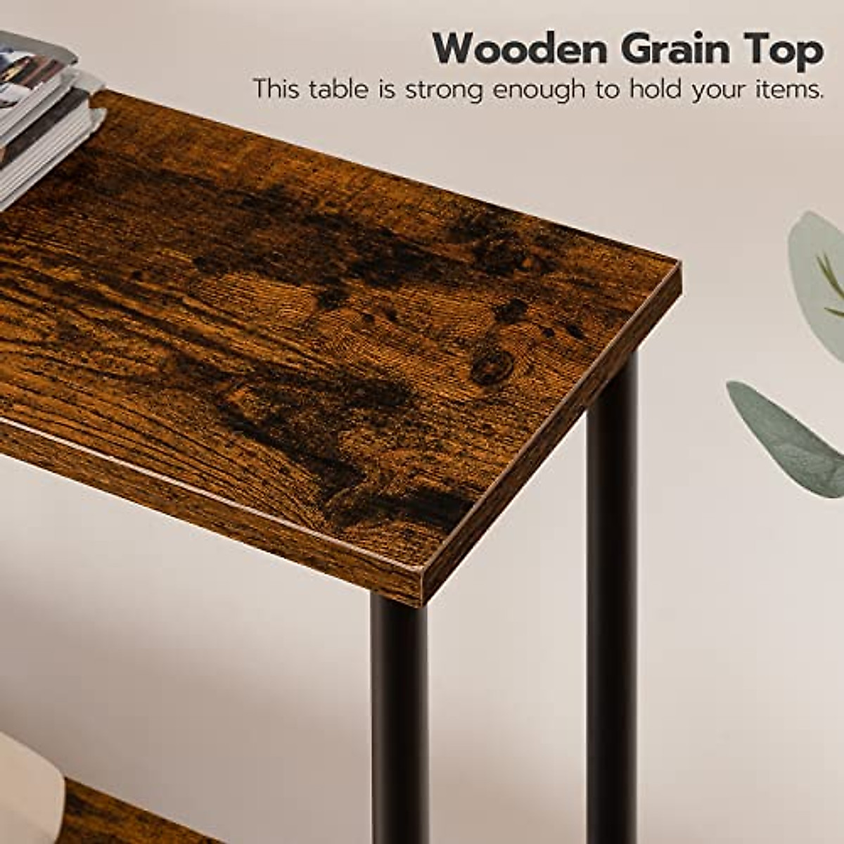 HOOBRO 3-Tier Narrow Console Table with Charging Station, Entryway Table with 2 Power Outlets and 2 USB Ports, Skinny Sofa Hallway Table, for Living Room, Rustic Brown and Black BF143UXG01