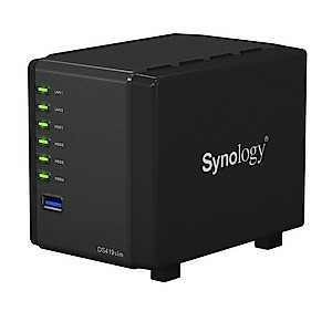 Synology DiskStation DS419slim Compact Desktop NAS Server, Marvell Armada 385 88F6820, 512MB DDR3 SDRAM, 16TB SATA HDDs, DSM Software