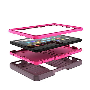 EpicGadget Case for Amazon Fire HD 8 / Fire HD 8 Plus (12th Generation, 2022 Released) - Heavy Duty Hybrid Case Cover with Kickstand + 1 Screen Protector and 1 Stylus (Gray/Pink)