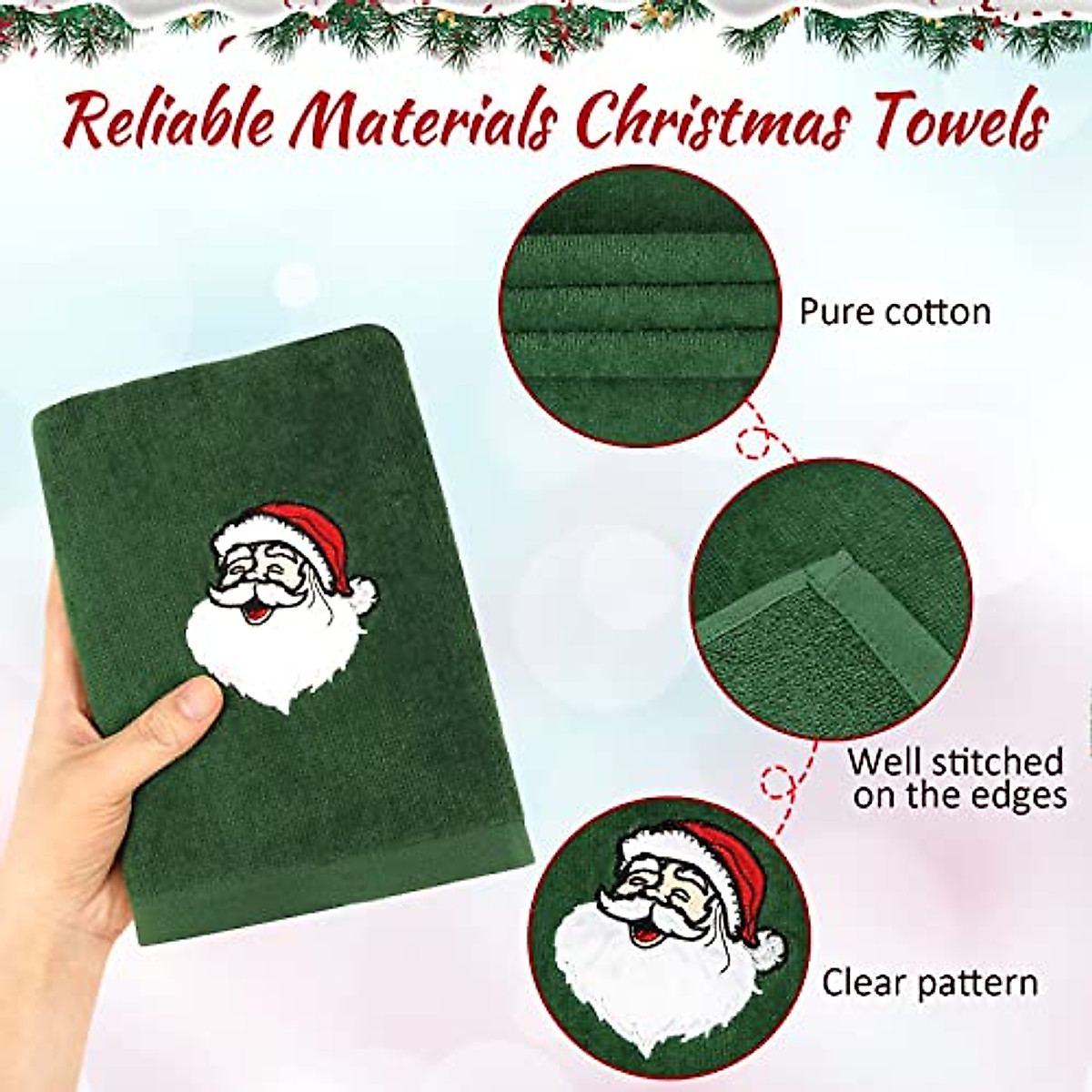 Ansoufien Large Christmas Hand Towels 3 Pieces, 100% Cotton Christmas Kitchen Towels 16" x 25" Christmas Towel for Bathroom Christmas Decoration - Red, White, Green