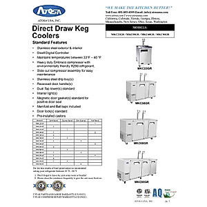 Atosa Kegerator Beer Dispenser with 2 Tap Towers, Commercial Keg Cooler Refrigerator, MKC58