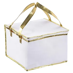 PATIKIL Insulated Grocery Bag, Non-woven Fabric Food Delivery Tote Thermal Cake Carrying Bags Food Container for Home Office Restaurant, 31cmx31cmx22cm, White