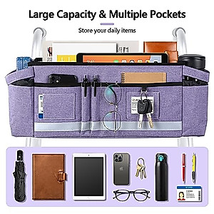 Walker Basket Walker Bag with Cup Holder,Baskets Bag for Walkers for Seniors with Pockets,Walker Pouch Walker Accessories for Folding Walker,Rollator Walkers (Purple)