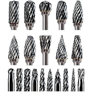Mars-Rock Carbide Burr Set Compatible with Dremel 1/8" Shank 20PCS Die Grinder Rotary Tool Rasp Wood Carving Bits Accessories Attachments Metal Grinding Engraving Cutting Trimming Porting Double Cut