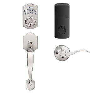 Tinewa Electronic Smart Keypad Deadbolt, Front Door Handle Sets, Keyless Entry Door Deadbolt with Lever Handle, Digital Keypad Deadbolt, Auto Lock, Code Door Lock, Satin Nickel