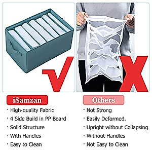 iSamzan Closet Organizers and Storage, Fabric Wardrobe Clothes Organizer, Folding Storage Box with Handle Built in PP Board, Drawer Dividers Organizer, Jeans, T Shirt, Baby Clothing, Towel, Pants Organizer (2Pcs 7+9 Grids 14.2*13.8*7.9in)