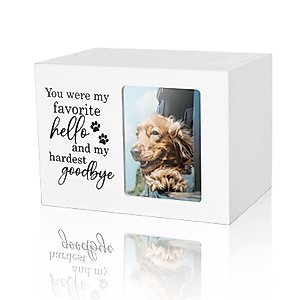 CHONIC Pet Urns for Dogs Ashes, Dog Urns with Photo Frame, Cat Ashes Keepsake Box, Loss of Dog Sympathy Urn, Pet Memorial Gifts, Pet Bereavement Gift, Dog Pass Away Remembrance Gift (White)
