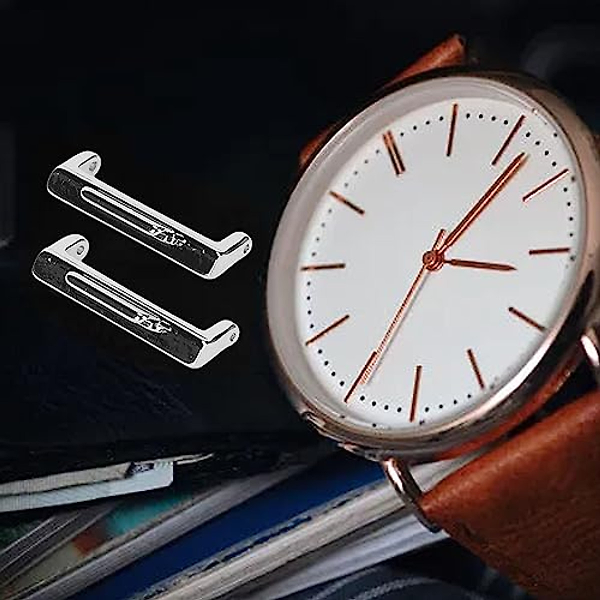 DAUZ Watch Band Connector Replacement Watch Band Connector 2 Pcs Easy Installation Metal Fine Workmanship 20mm Inner Diameter for Repair (Rose Gold)