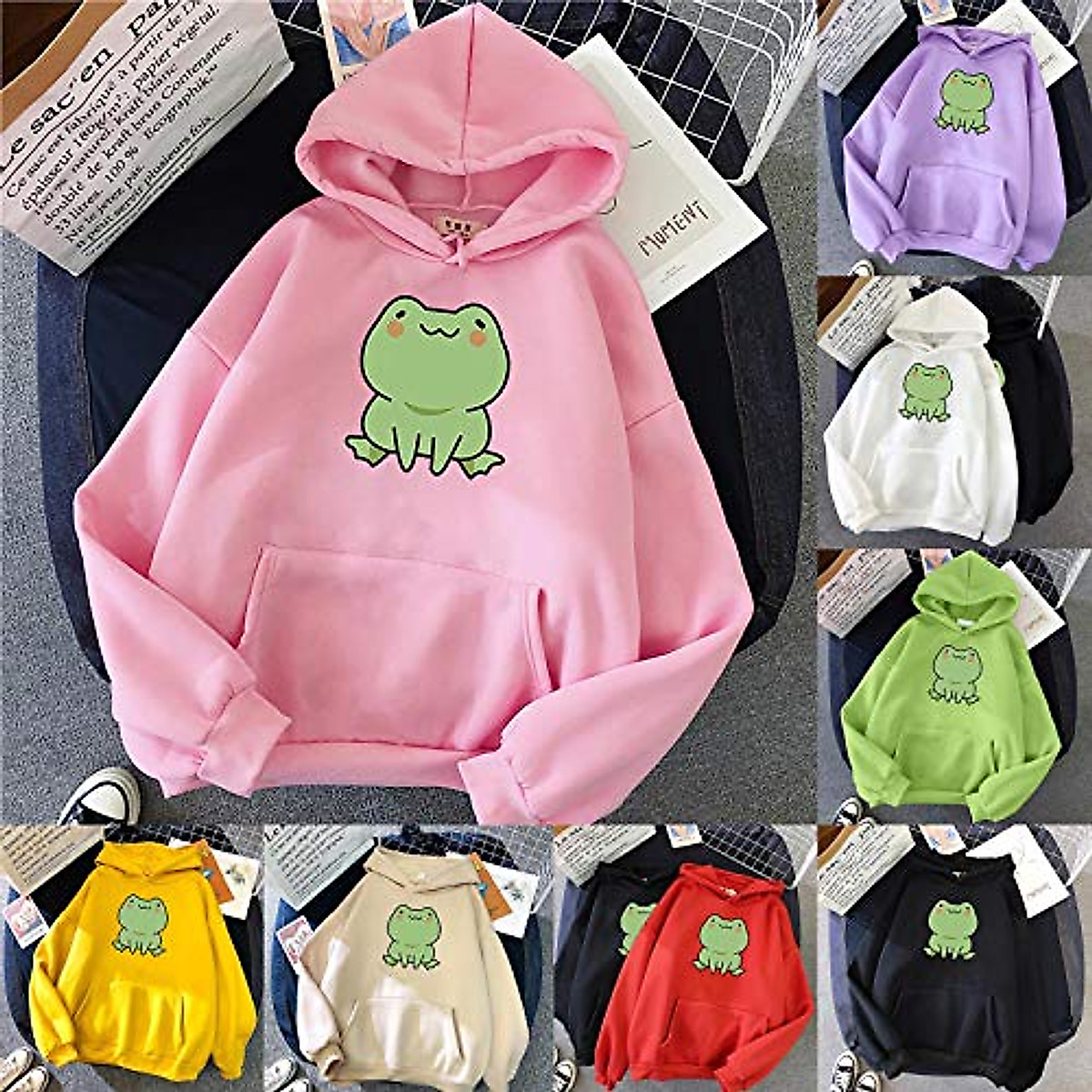 Women's Frog Hoodies Sweatshirt Long Sleeve Kawaii Tops Cartoon Cute Hoodies Teens Girls Casual Pullover Blouse