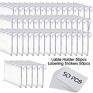 50pcs Labels for Storage Bins Plastic Label Clip, Basket Labels Clip On Wire Shelf Price Label Holder Merchandise Sign Display Holder, 50pcs Label Insert Included (2.36IN*1.57IN)