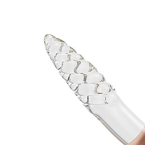 Glass Dildo, Crystal Double-ended Penis Pleasure Wand with Spiral Texture and Vivid Glans Anal Butt Plug for G-spot Stimulation