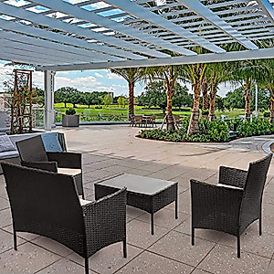 Homall 4 Pieces Patio Rattan Chair Wicker Set,Outdoor Indoor Use Backyard Porch Garden Poolside Balcony Furniture (Black and Beige)