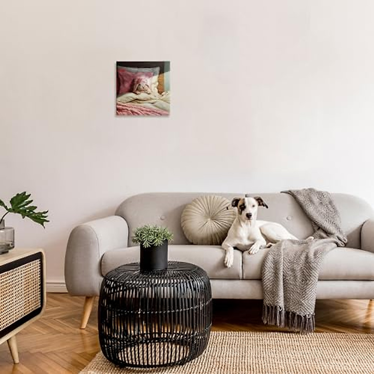 Stupell Industries Bunny Rabbit Resting in Bed Off-White Pink Canvas Wall Art, 17x17