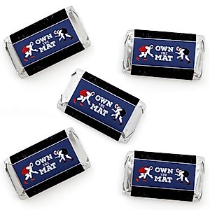 Big Dot of Happiness Own the Mat - Wrestling - Mini Candy Bar Wrapper Stickers - Birthday Party or Wrestler Party Small Favors - 40 Count