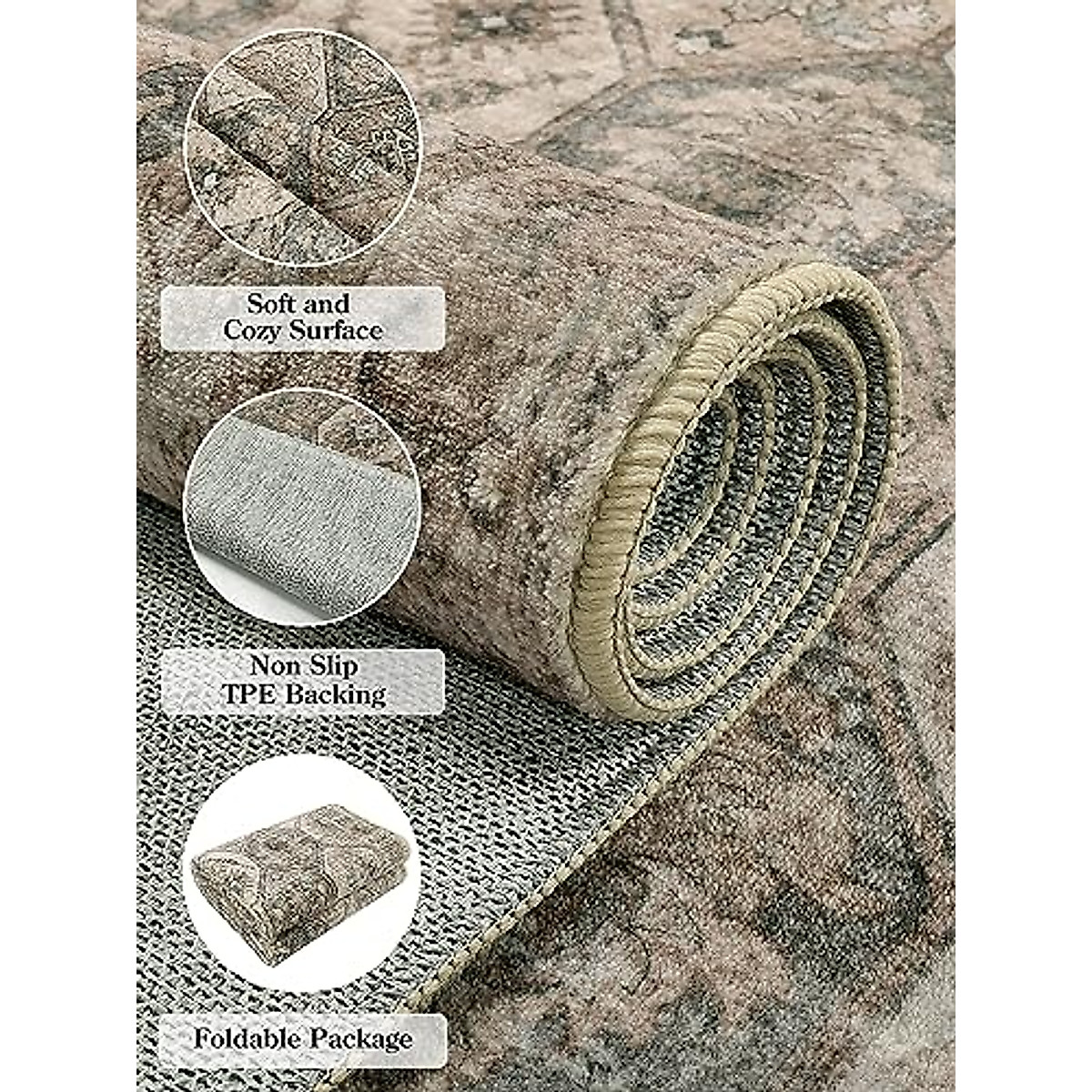 Lahome Entryway Rugs Indoor Small 3x5 Area Rug, Bathroom Rugs Non Slip Washable, Geometric Tribal Non Skid Throw Rugs with Rubber Backing for Bedroom Kitchen Living Room Front Door, Antique/Moss