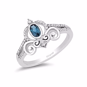 Jewelili Enchanted Disney Fine Jewelry Sterling Silver with 1/10 CTTW Diamonds and London Blue Topaz Cinderella Carriage Ring, size 8