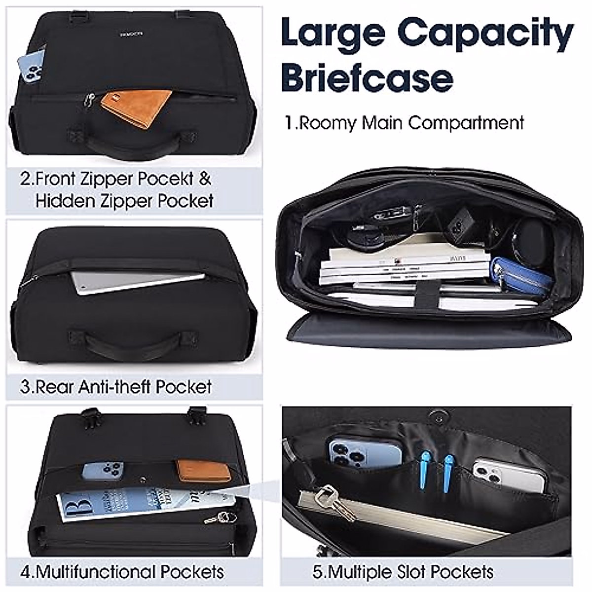 Messenger Bag for Men Messenger Bag 15.6 Inch Water Resistant Laptop Bag Casual Satchel Bags for Men Large College Computer Bag Office Work Briefcase Fashion Crossbody Shoulder Handbag, Black