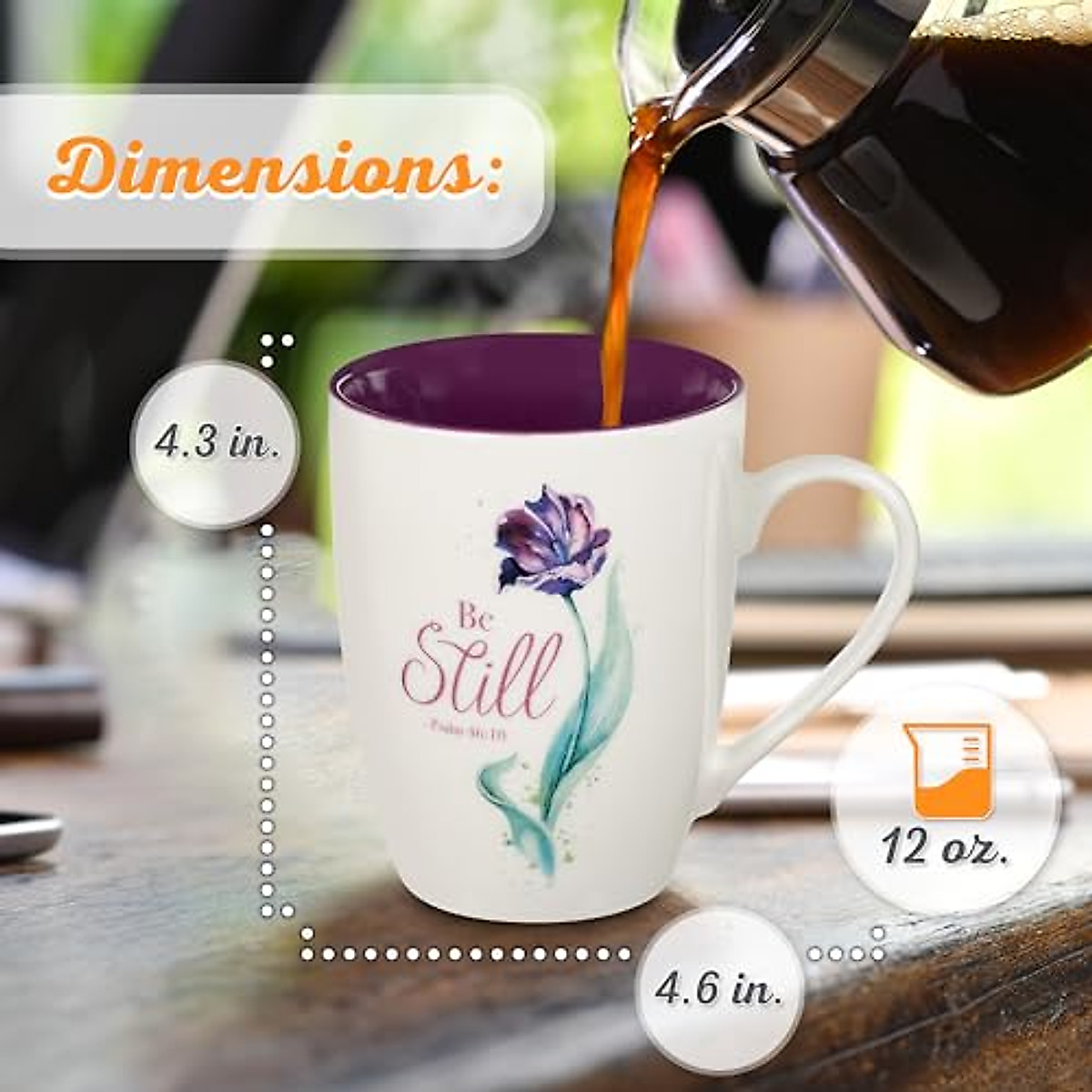 Christian Art Gifts Ceramic Scripture Coffee Mug for Women 12 oz Purple Tulip Inspirational Bible Verse Mug - Be Still and Know - Psalm 46:10 Microwave and Dishwasher Safe Comforting Coffe Mug
