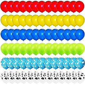 Royal Blue, Yellow, Lime Green, Red Balloons Set - 122PCS White Cow Print Balloon Blue Yellow Green Balloon Arch Rainbow Balloons for Cow Toys Boys Story theme Birthday Baby Shower Graduation Party