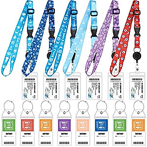 6 Sets Cruise Lanyards, Retractable Carnival Cruise Lanyard with 8 Waterproof Luggage Tag Holders Set, Adjustable Cruise Lanyard with Detachable Badge Holder for Cards Accessories (Fresh Sailing)
