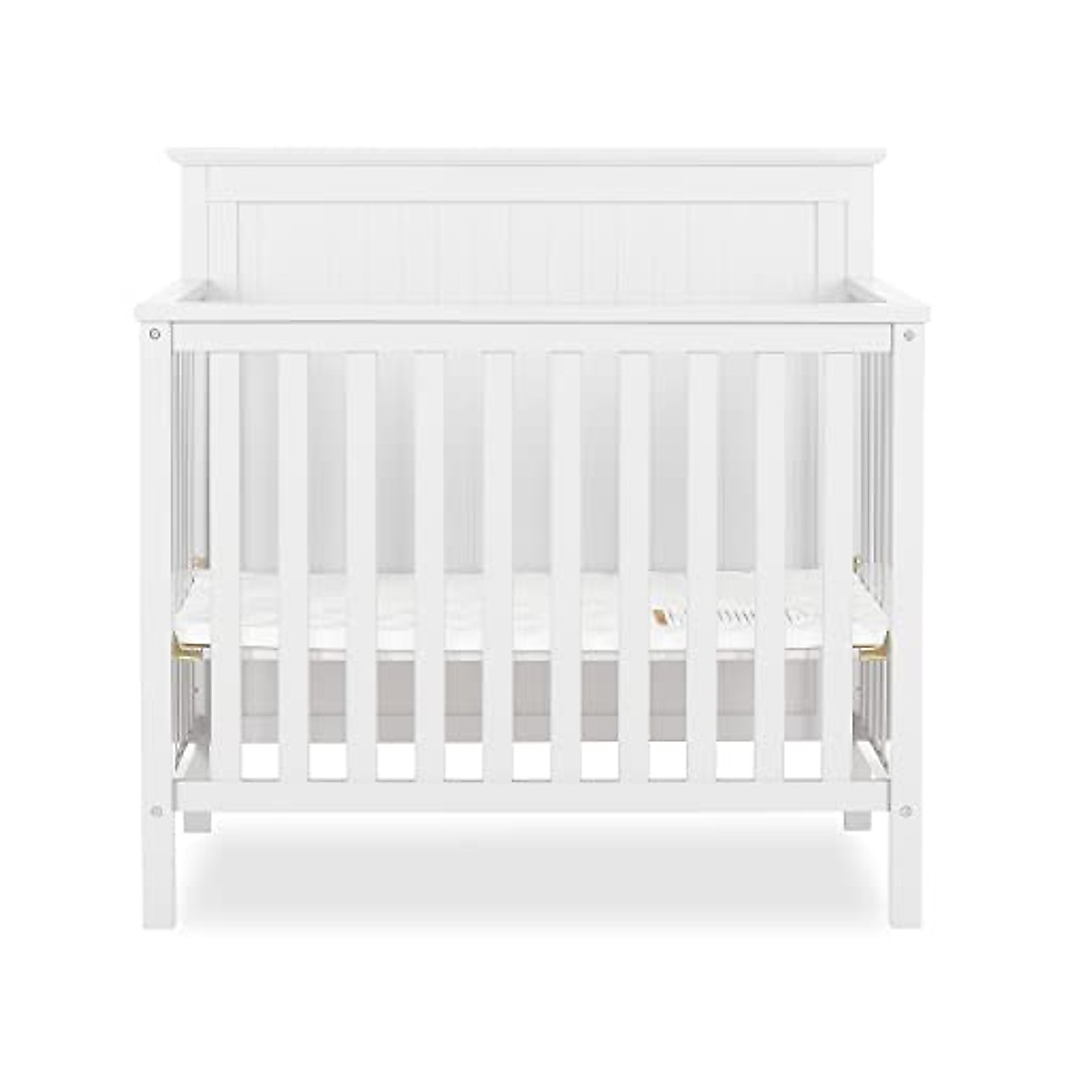 Dream On Me Ava 4-in-1 Convertible Mini Crib in White, Greenguard Gold Certified, Non-Toxic Finish, Comes with 1" Mattress Pad, with 3 Mattress Height Settings