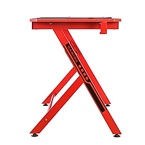 JJS 48" Home Office Gaming Computer Desk, R Shaped Large Gamer Workstation PC Table with Cup Holder Headphone Hook Free Mouse pad, Black/Red