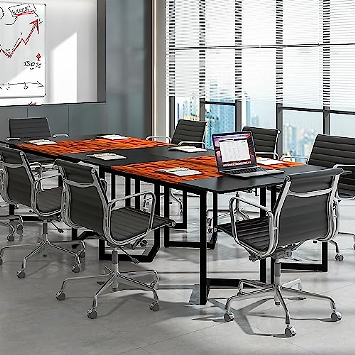 Tangkula 63” Conference Table, Large Industrial Meeting Table with Metal Frame, Multipurpose Rectangular Training Seminar Table, Computer Desk, Dining Table, for Home, Office, Conference Room