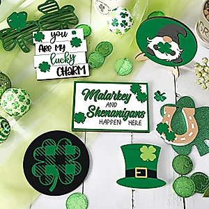 St. Patrick's Day Tiered Tray Decor Set Include Rustic Shamrock Gnome Truck Wood Sign Cutout Letter Sign for St. Patrick's Day Table Home Kitchen Bar Decoration (Green Style, 12 Pcs)