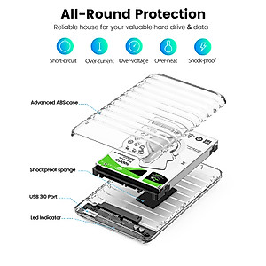 ORICO 2.5 inch External Hard Drive Enclosure USB 3.0 to SATA III Tool-Free Clear Hard Disk Case for 7mm 9.5mm SATA HDD SSD Max 6TB Support UASP (2139U3)