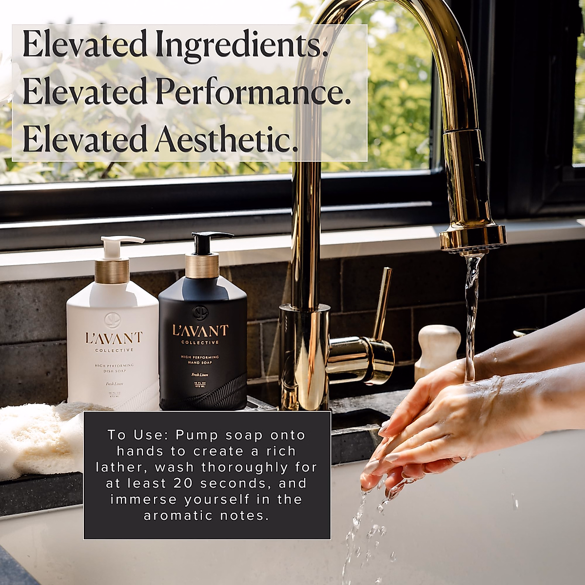 L'AVANT Collective High Performing Dish Soap | Plant-Based Ingredients & High Performing Formula | Fresh Linen Scent | Reusable Glass Bottle I 16 FL oz/473 mL