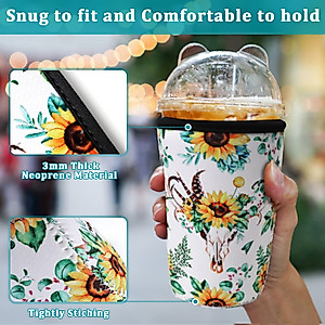 Reusable Iced Coffee Sleeve for Cold Drink Cups, Neoprene Insulator Cup Cover Holder Compatible with Starbucks Dunkin McDonalds Coffee - 3mm Thick (Large Size 30-32oz, Flowers Style