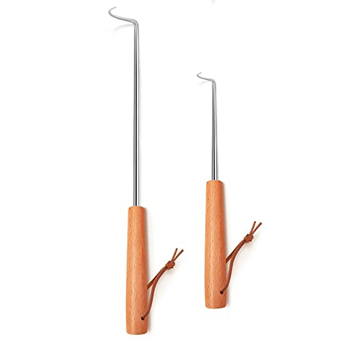 Joyfair Pigtail Food Flipper Set of 2 (17 & 12 Inch), Stainless Steel Meat Hook & Turner for Grilling, Flipping and Turning, Grill Tool with Wooden Handle, To Replace of Tongs, (Right Handed)