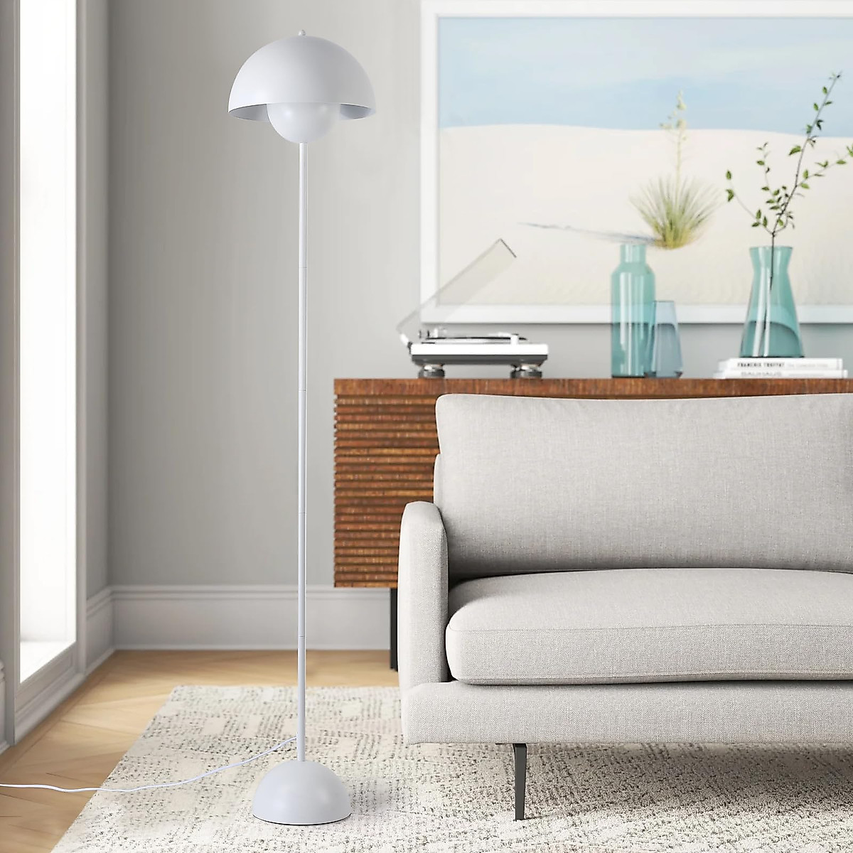 COSYLUX Modern Floor Lamp for Living Room, Industrial Tall Standing Lamp for Bedroom, Metal Shade Reflecting Light reading Floor Lamp for Office, Nursery Room, Corner(White)