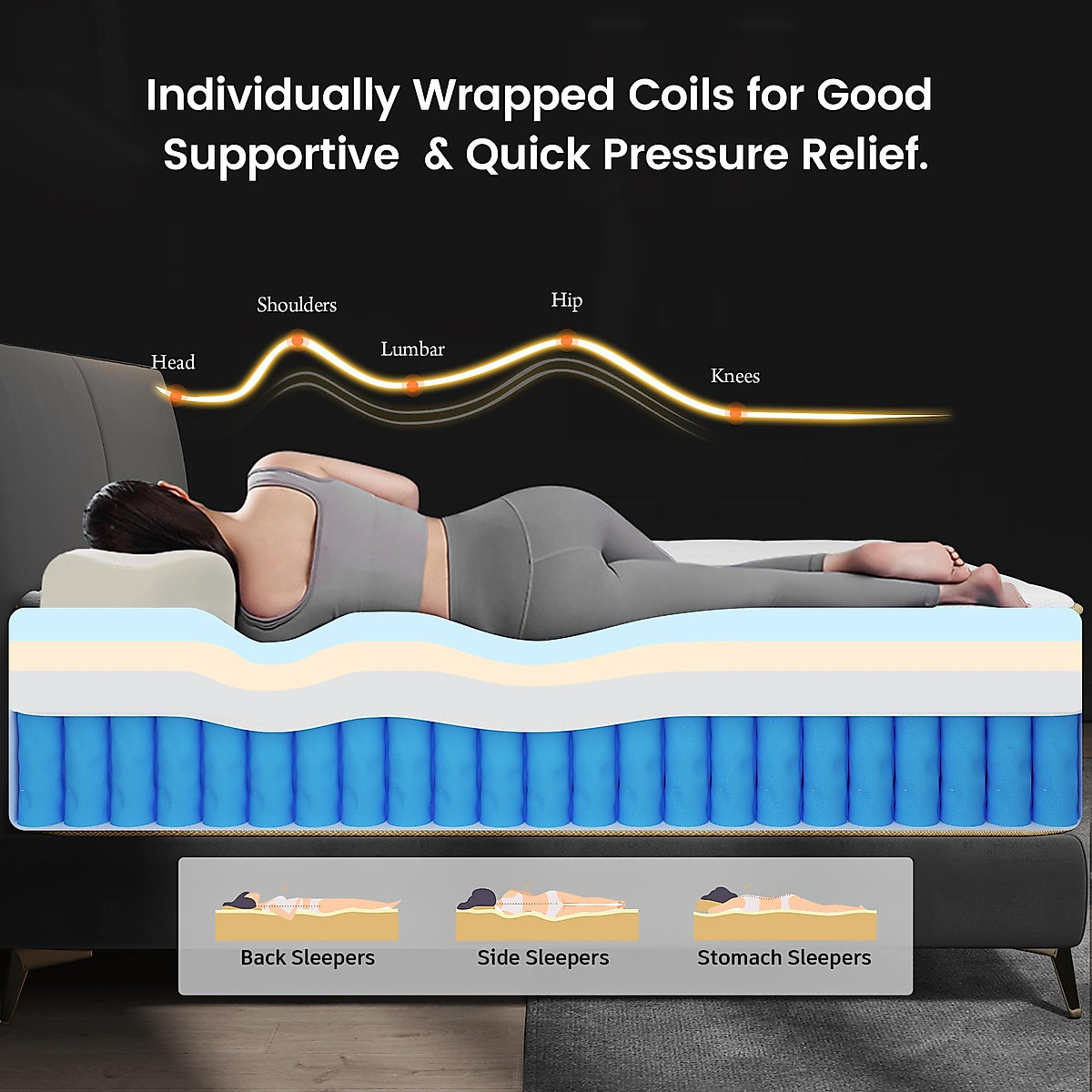 LETMOON King Size Foam and Spring Hybrid Mattresses, 12 Inch Medium Firm Mattress in a Box with Individual Pocket Coils, Edge Supportive, CertiPUR-US Certified, White