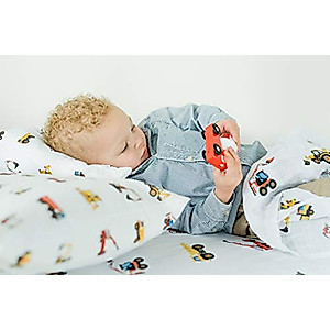 100% Cotton Toddler Pillowcase by ADDISON BELLE - Fits Both 13"x18" and 14"x19" Pillows - Soft, Durable & Breathable (Construction Trucks)