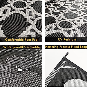 RURALITY Outdoor Rugs 8x10 for Patios Clearance,Plastic Waterproof Mats for Camping,Porch,RV, Large Straw Area Rugs for Picnic,Reversible,Black and White