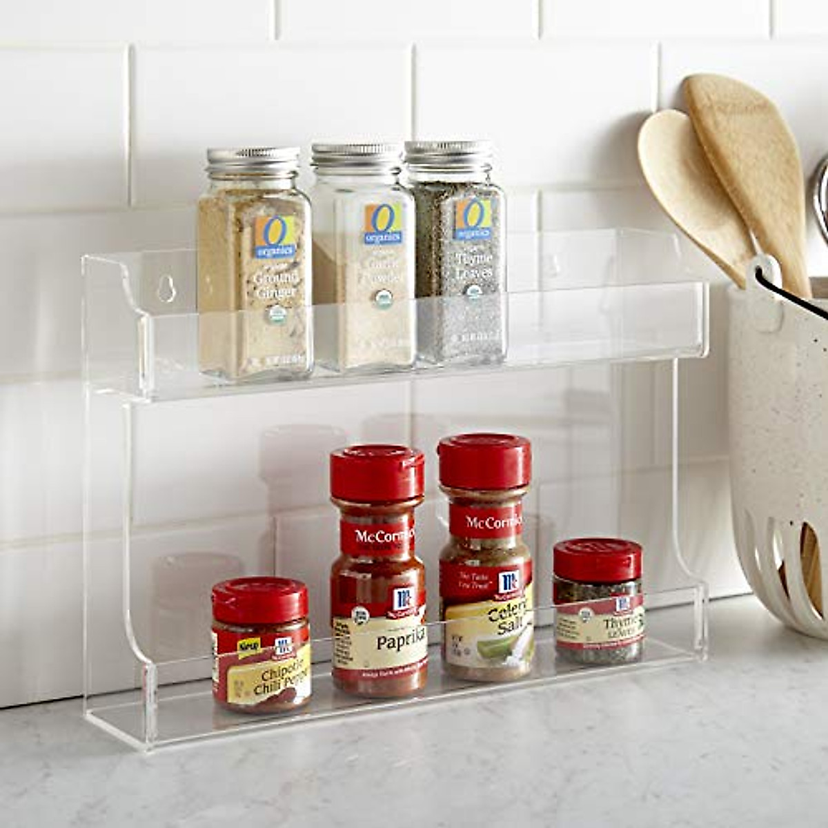Huang Acrylic Clear Two Shelf Spice Rack Organizer, Cabinet Mount Potential