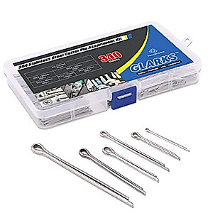 Glarks 340-Pieces 6 Sizes 304 Stainless Steel Cotter Pin Clip Key Fastner Fitting Assortment Kit for Automotive, Mechanics, Car Garage, Power Equipment, Cars, Trucks, Lawn Mower, Small Engine Repair