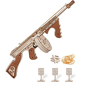ROKR 3D Wooden Puzzles for Adults 275pcs Submachine Gun Rubber Bands Gun Toy DIY Building Model Kits Assembly puzzle Gifts for Teens