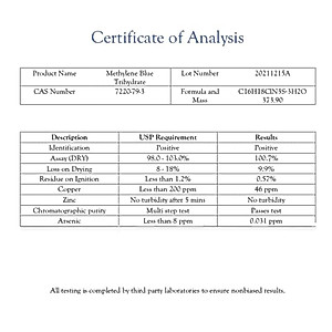 Methylene Blue 1% A2Z Laboratory | USP-Grade Methylthioninium Chloride Liquid | High Purity Dietary Supplement for Brain Function & Cognitive Health | No Formaldehyde (1) 50ml Glass Dropper Bottle