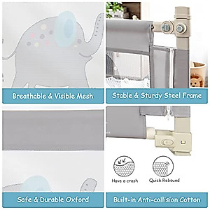 BABY JOY Bed Rail for Toddlers, 69’’ Extra Long, Height Adjustable & Foldable Baby Bed Rail Guard w/Breathable Mesh & Double Safety Child Lock for Kids Twin Double Full Size Queen King Mattress, Gray