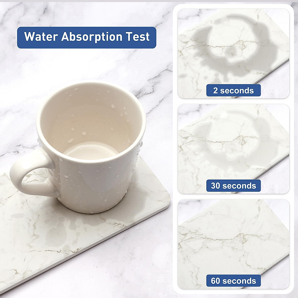2 Pcs Water Absorbing Stone Trays for Bathroom Counter Kitchen Sink Tray Dish Soap Dispenser Mat Drying Vanity Trays Ceramic Coasters Sink Stand Caddy Sponge Holder Marble Bathroom Accessories Trays