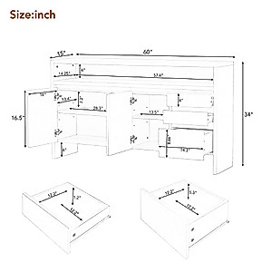 VZADGWA Modern Sideboard Buffet Storage Cabinet with Drawers & Adjustable Shelves, Free Standing Cabinet Kitchen Console Table for Dining Living Room, Entryway, MDF, White
