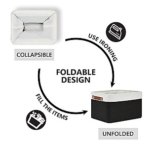 DULLEMELO Canvas Storage Bin with Handles, Fabric Bins for Shelves, Bedroom, Office,Nursery,Fabric Storage Baskets for Toys, Clothes,Gift(3-Pack Medium-15 inch X 11 inch X 9.5 inch , White&Black)