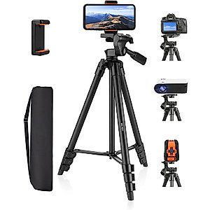 Camera Tripod with Travel Bag, Cell Phone Tripod with Wireless Remote and Phone Holder, Compatible with All Cameras, Cell Phones, Tiktok,Projector, Webcam, Spotting Scopes